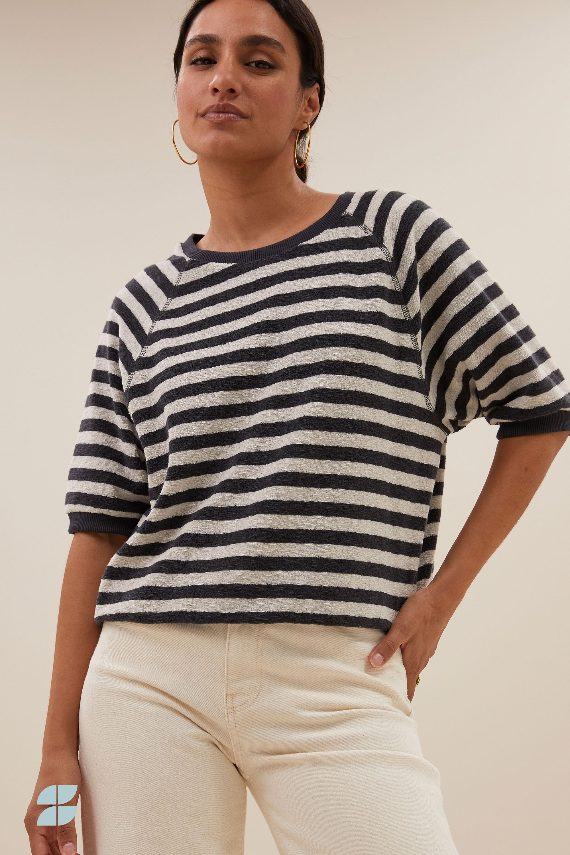 neva slub stripe top-jet black