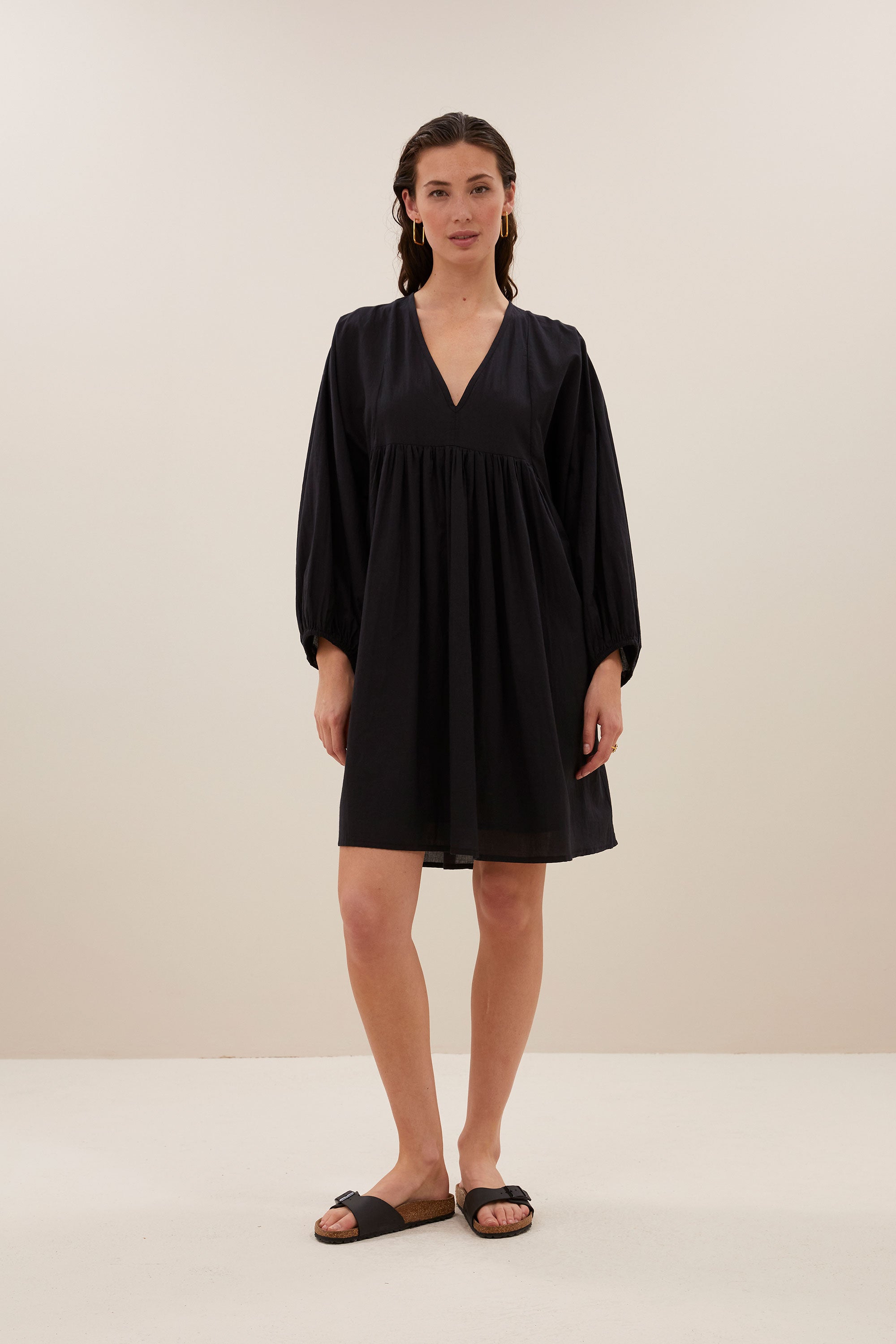 philou chambric dress-jet black