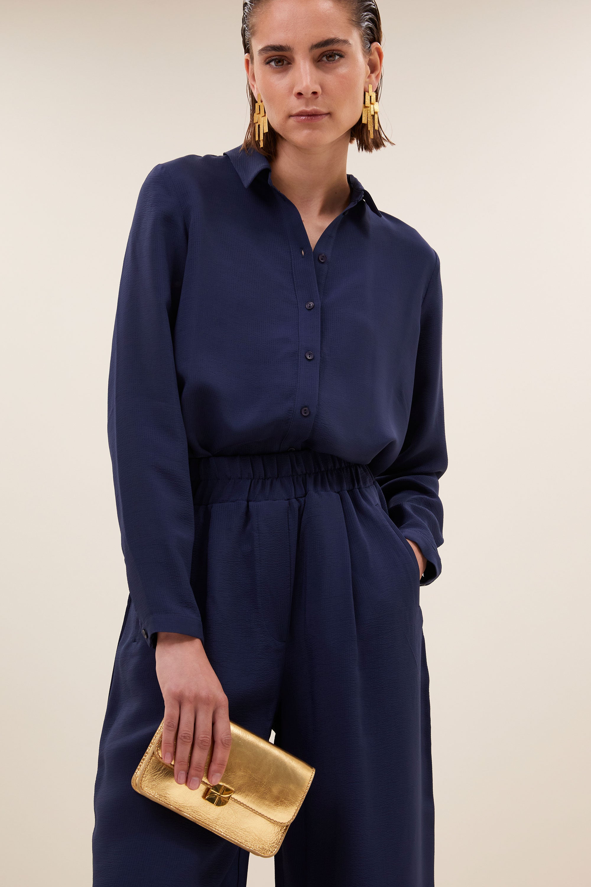 donna satin stripe blouse-evening blue