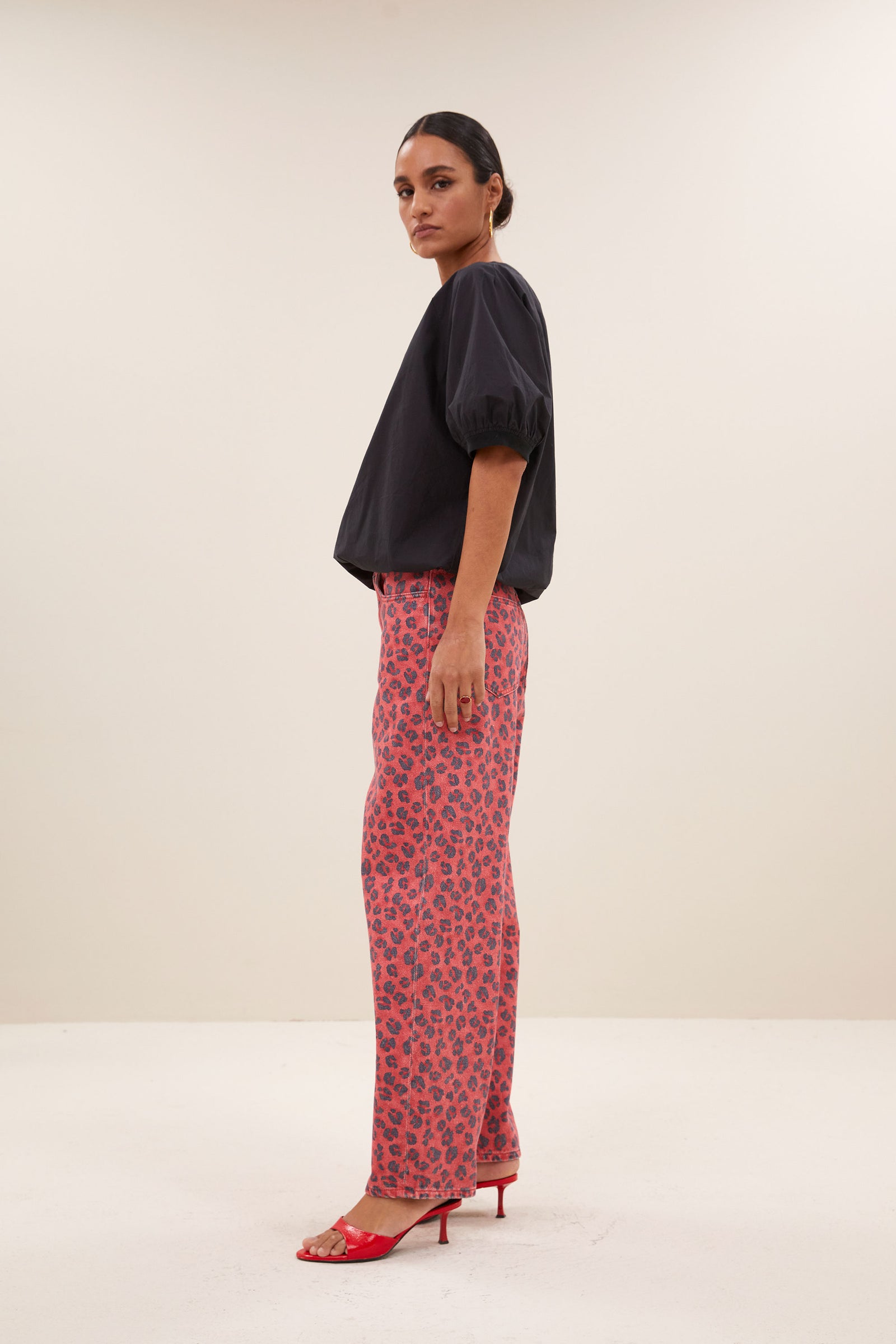 lew red cheetah pants-red cheetah print