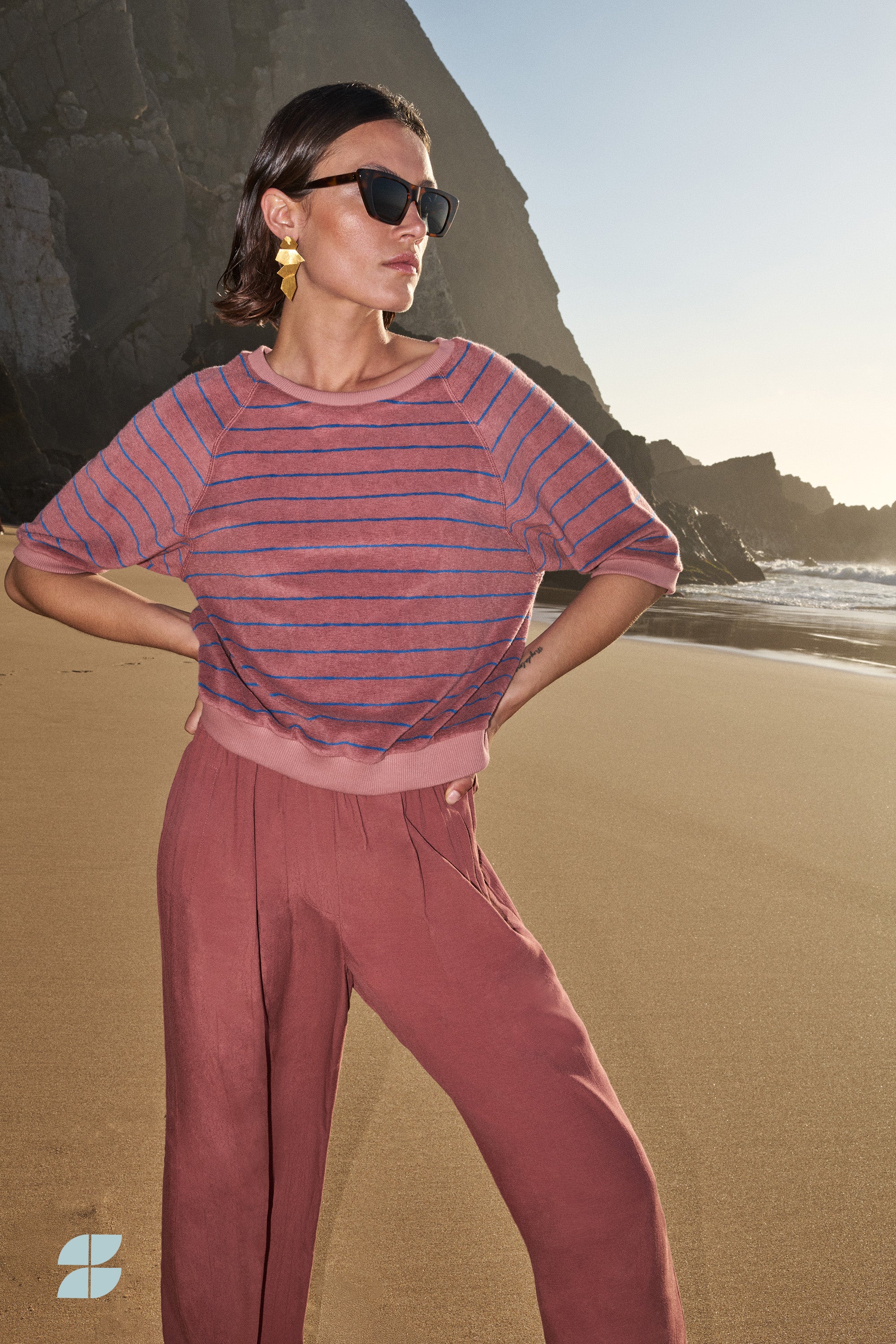 neva slub stripe top-withered rose stripe